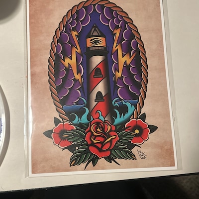 Traditional Lighthouse Tattoo Flash - Etsy