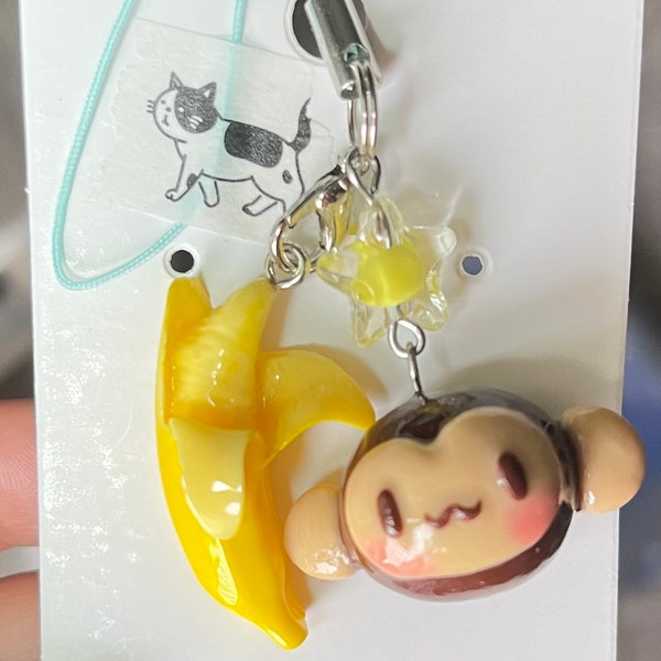 Blushing Monkey & Banana Handmade Phone Charm / Bag Charm / Keychain - Etsy