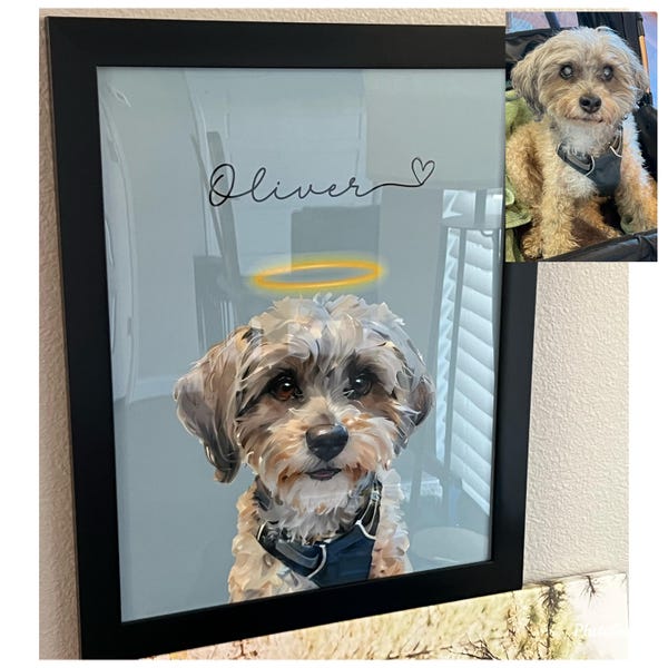 Pet Memorial Portrait With Halo Ring and Angel Wings Pet Portrait ...