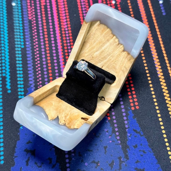 FLIP pearl Resin & Wood Engagement Ring Box Personalized. Compact ...