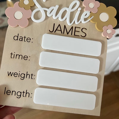 Baby Girl Birth Stat Sign Retro Name Sign Boho Inspired Name Sign Baby ...