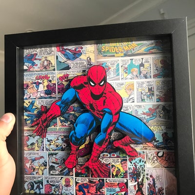 Spiderman Comic Book Shadow Box Wall Art, Handmade Spider Man Comic ...