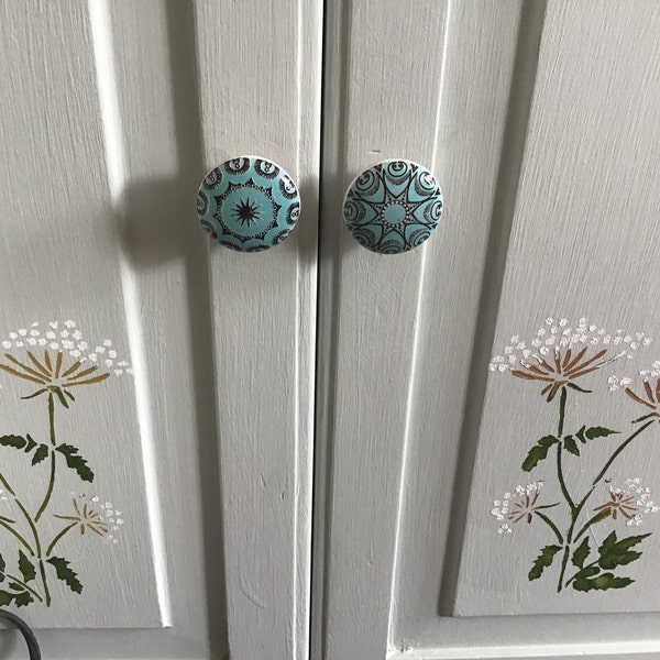 Mandala Turquoise Drawer Knob Mosaic Teal Aqua Ceramic Cabinet Knob ...