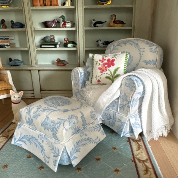 Miniature/dollhouse Shabby Chic Armchair, Ottoman and Optional Pillows ...