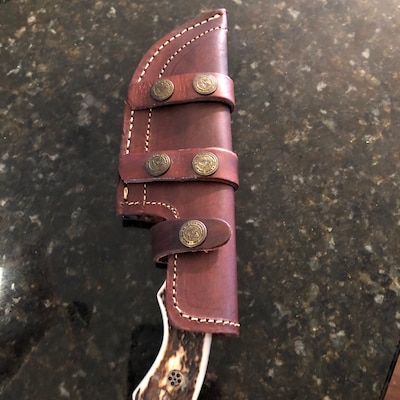 Knife Sheath Large Brown Leather Tracker Fixed Blade Hunting - Etsy
