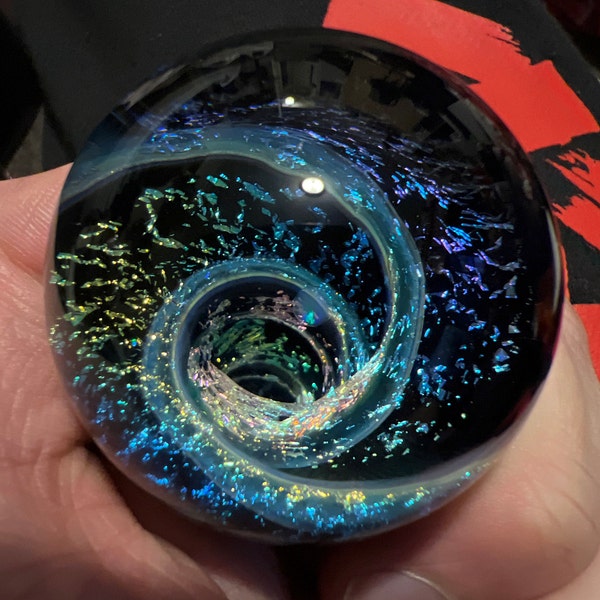 2 52mm Blue, Green & Aqua Dichroic Vortex Marble With Electrum ...