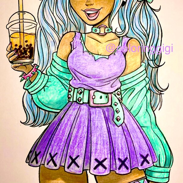 Pastel Goth Danii | Printable Adult Coloring Page | Instant Download - Etsy