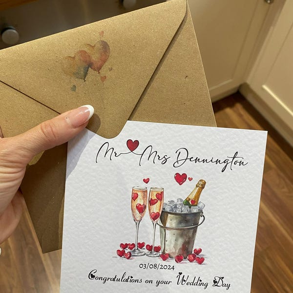 Personalised Wedding Initial Card | Wedding Champagne Watercolour Card ...