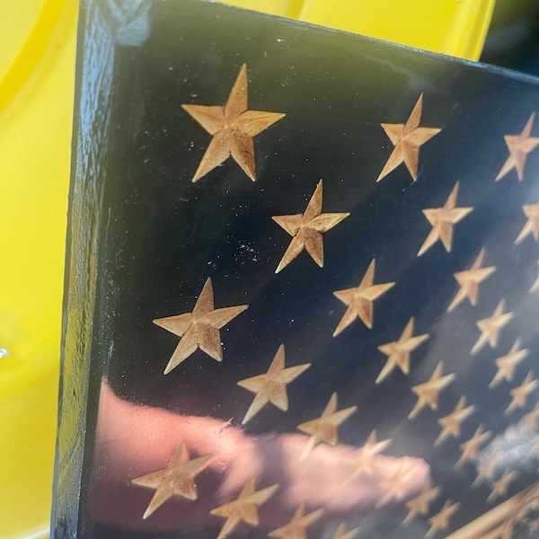 Epoxy Coated American Flag With Mountains , Mountain Range Art, Rustic ...