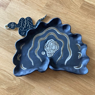 Set of Plates Made to Order White Clay W Black Snakes Plate Set Set of ...