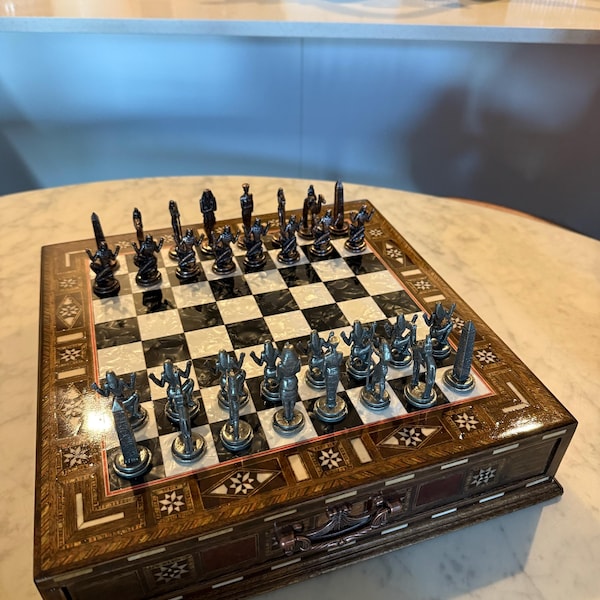 Luxury Greek Mythology Themed Chess Set With Storage- Handmade Mosaic ...
