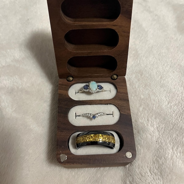Wooden Triple Flip Ring Box, Custom Wedding Ring Box,engagement Ring ...