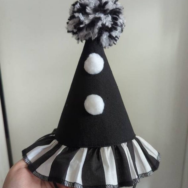 Mini Clown Yellow Hat With Multicolor Polka Dot Ruffle and Pom Poms ...