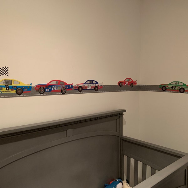 Race Car Wall Decals Plus Straight Race Track Checkered Flags ...