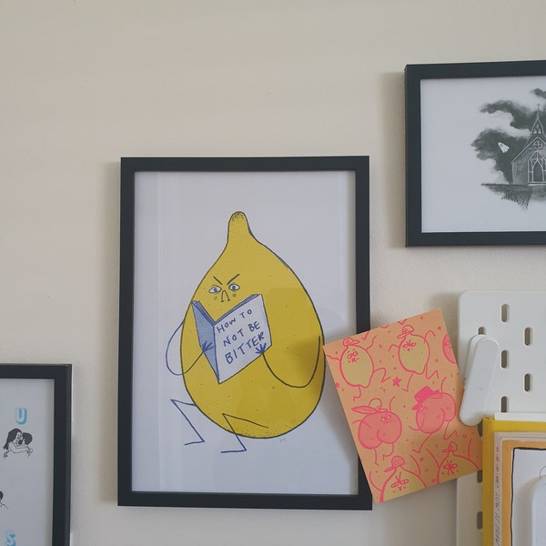 Bitter Lemon Cute Fruit How to Not Be Bitter A4 Risograph Print - Etsy