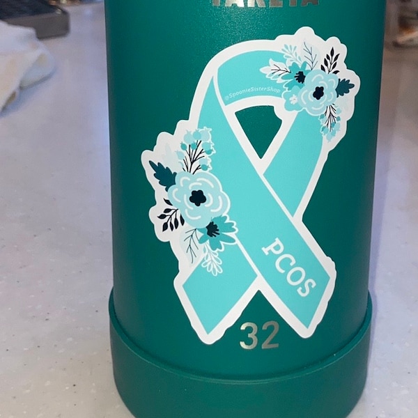 PCOS Sticker, Polycystic Ovarian Syndrome Awareness, Floral Teal ...