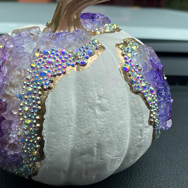 Pumpkin Amethyst Geode and Rhinestone Statue Home Decor Fall Autumn ...