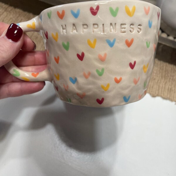 Happiness Colorful Handmade Ceramic Bowl, Whimsical Pottery Handbuild ...