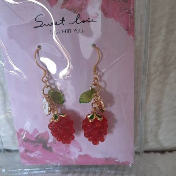 Raspberry Earrings Glass Fruit Earrings Food Jewelry Dangle & Drop ...