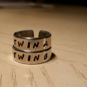 Twin A, Twin B Sister Ring Set, Twin Sisters Matching Pair Rings ...