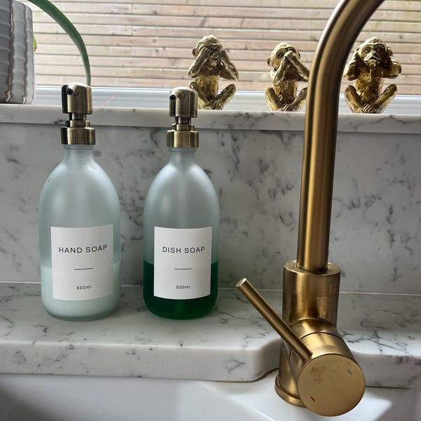 Frosted Clear Glass Bottle - Refillable Coloured Soap Dispenser With ...