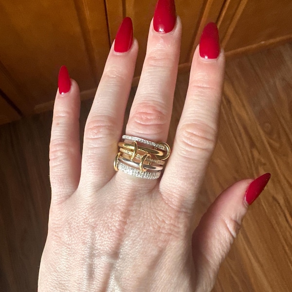 5 Set Diamond Band Ring, Interlocking Multi Bands Diamond Ring, Solid ...