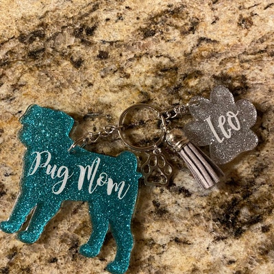 Customizable Pug Keychain, Personalized Pug Keychain, Pug Mom, Pug ...