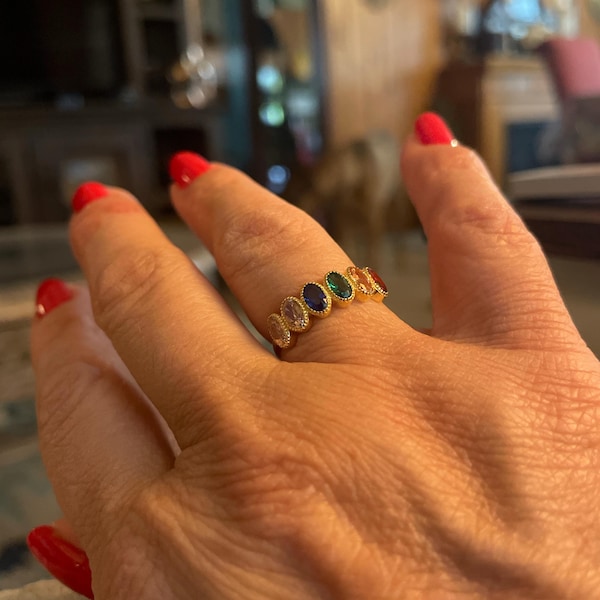 14K Gold Birthstone Ring Stackable Rings for Women, Mothers Ring, Personalized Gifts for Her for ...