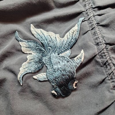 One Pair of Grey Colour Fish Sew on Embroidered Patch Appliqués Badge ...