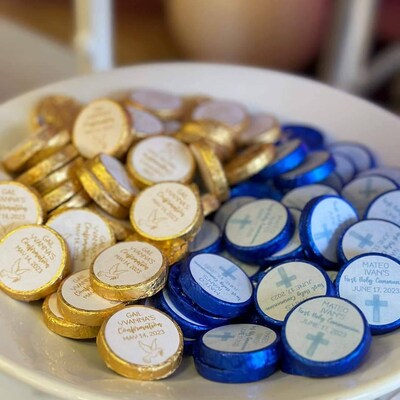 Set of 50 X 3cm Personalised Christening, Baptism, Holy Communion ...