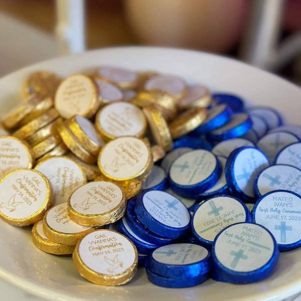 Set of 50 X 3cm Personalised Christening, Baptism, Holy Communion ...