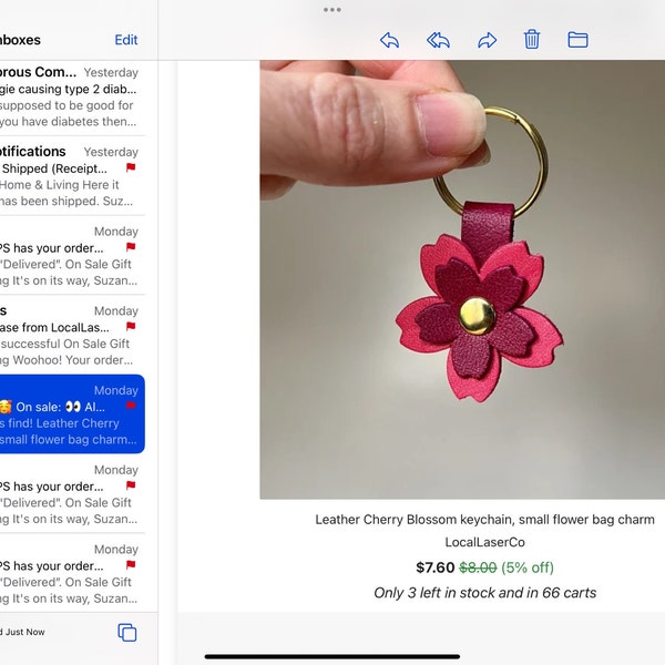 Leather Cherry Blossom Keychain, Small Flower Bag Charm - Etsy