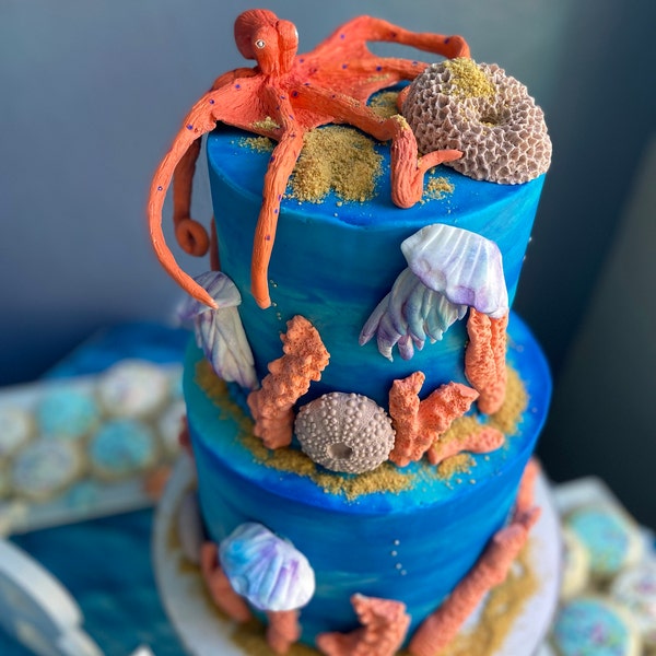 X-TRA LARGE Sea Shells Sea Stars 4", 3", 2"fondant Cake Decoration ...