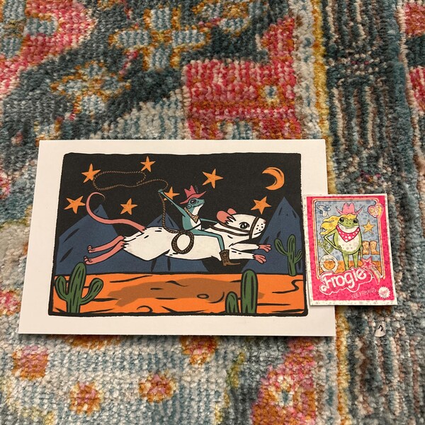 Framed Cowboy Frog Riding Mouse Print - Ready to Hang 4"x6" Wall Print ...