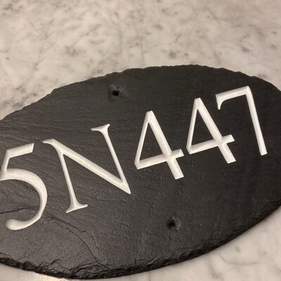 SLATE ADDRESS MARKER Sign Carved Numbers With Lawn / Yard Stake Plaque ...