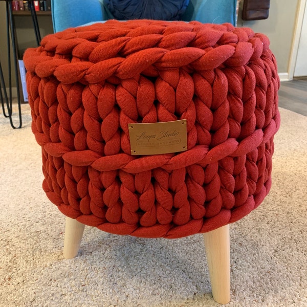 Knitted Pouf, Chunky Knit Pouffe, Round Knit Pouf, Knit Poof, Knitted ...