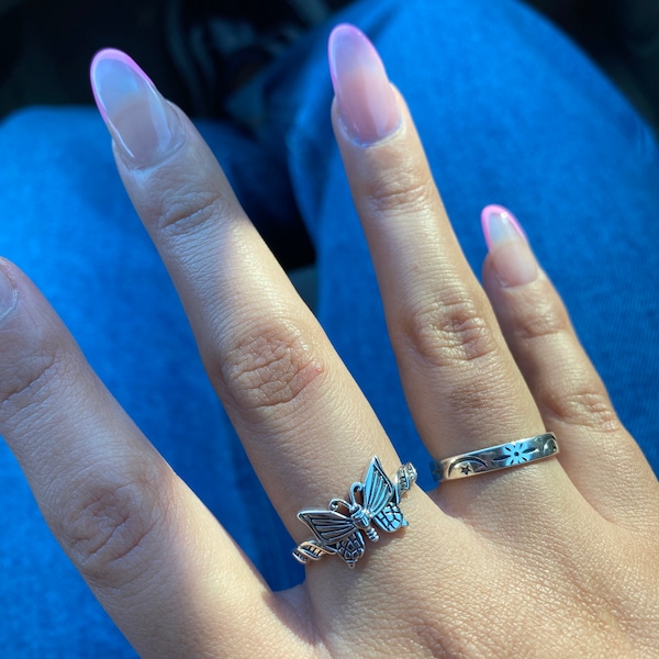 Butterfly Band Ring Solid 925 Sterling Silver Butterfly Ring Statement ...