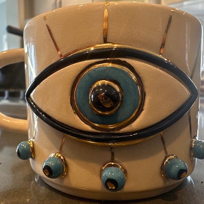 24K Real Gold Handmade Evil Eye Coffee Mug, Gifts for Tea Lovers, Evil ...