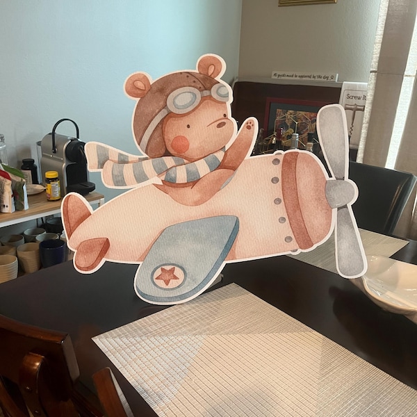 Aviator Bear How Time Flies Birthday Airplane Watercolor Cutout ...