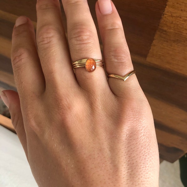 Sunstone Ring, Orange Sunstone, Gold Ring, Delicate Gold Ring, Stacking ...