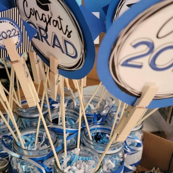 Graduation Printable Package Blue Silver Black Grad Party Decor Class ...