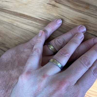 4mm6mm Sterling Silver & 24K Gold Keum Boo Ring Set, OOAK Wedding Ring ...