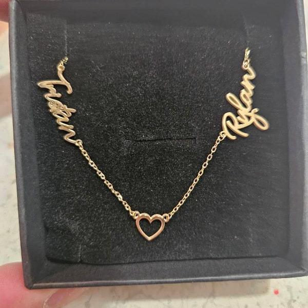 Two Name Necklace With Heart, Kids Name Necklace, Multiple Name ...