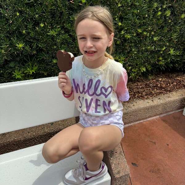 Hello Seven Shirt, 7th Birthday Shirt, Pastel Tie Dye Shirt, Birthday ...