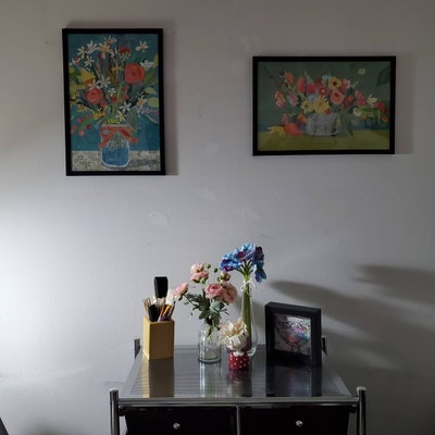 Whimsical Collage Flower Pot Still Life Fine Art Wall Decor Print for ...