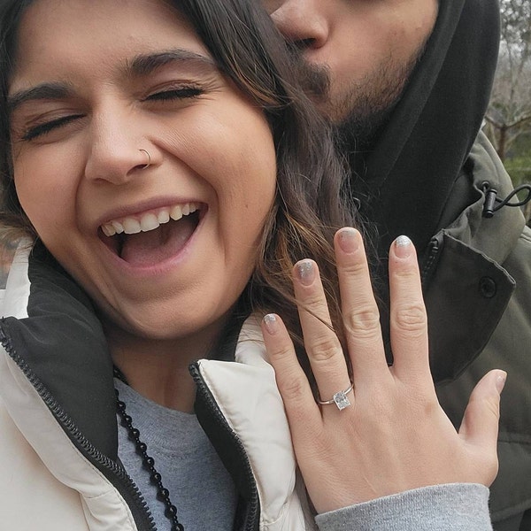 Hidden Halo Radiant Cut Solitaire Moissanite Diamond Engagement Ring ...