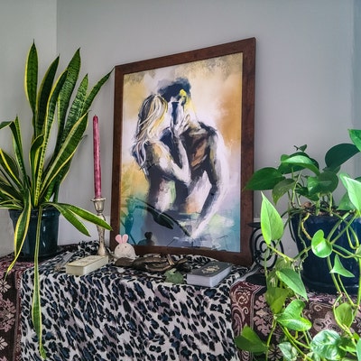 Large Charcoal Drawing of a Couple Embrace Lovers Intimate Moments ...