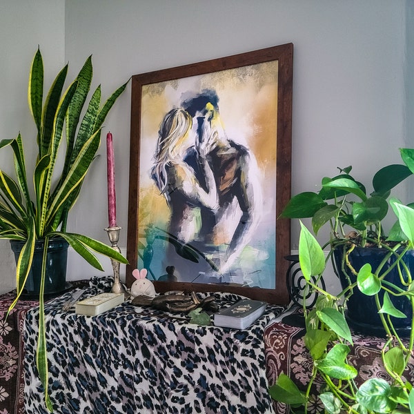 Large Charcoal Drawing of a Couple Embrace - Lovers Intimate Moments ...