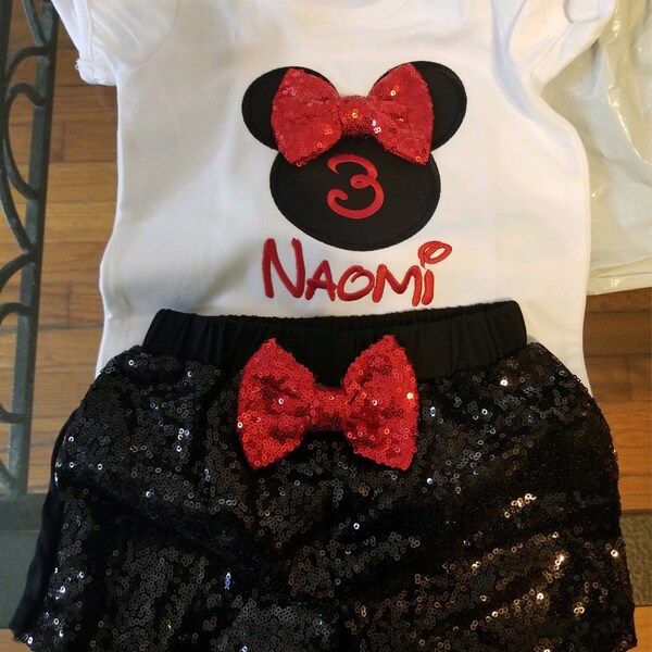 Mouse Birthday Outfit: Personalized Embroidered Top Sequin Shorts Hair ...