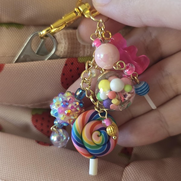 Candy Keychain, Gummy Bear & Lollipop Purse Charm, Beaded Handbag ...